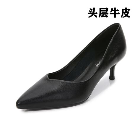 2023新款黑色高跟鞋尖头细跟软真皮头层牛皮职业工作鞋女空乘单鞋虎窝淘