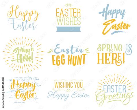 Easter Wishes Overlays Lettering Labels Design Set Holiday Easter