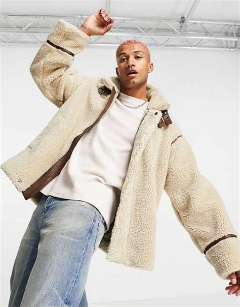 Asos Design Veste Oversize En Imitation Peau De Mouton Avec Bandes