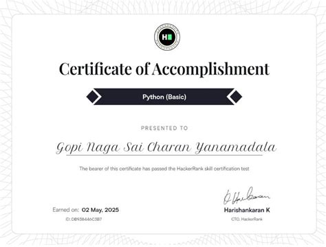 Python Programming Certification Hackerrank Learning Developer