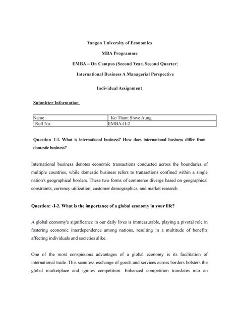 International Business Individual Assignment Ko Thant Shwe Aung Emba