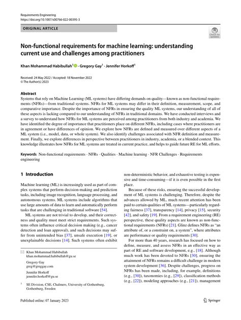 (PDF) Non-functional requirements for machine learning: understanding current use and challenges ...