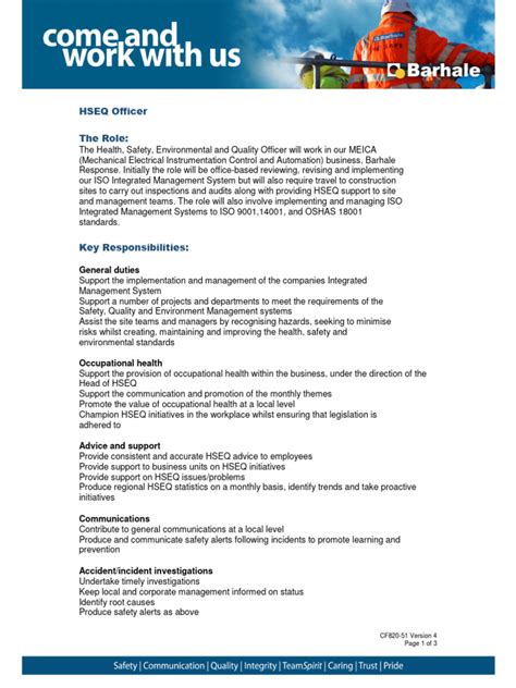 Hseq Officer Barhale Response Pdf Occupational Safety And Health