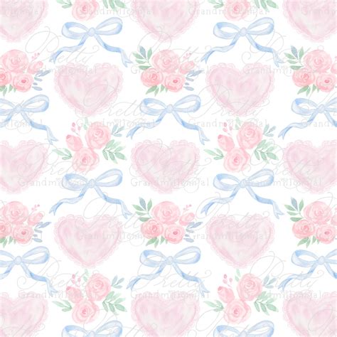 Valentines Day Bows Lace Hearts Pattern Watercolor Hearts Hearts