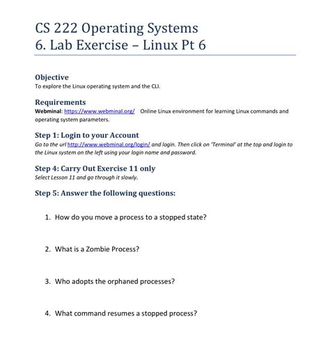 Solved Cs Operating Systems Lab Exercise Linux Pt Chegg