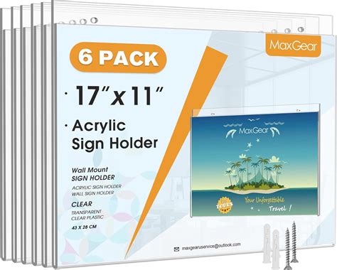 MaxGear Wall Mount Sign Holder 11 X 17 Inch Clear Plastic Picture