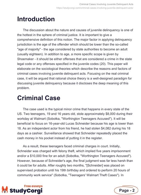 Criminal Cases Involving Juvenile Delinquent Acts Free Essay Example