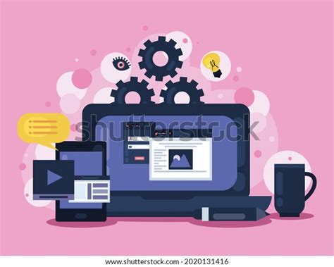 Laptop Web Design Scene Stock Vector Royalty Free 2020131416