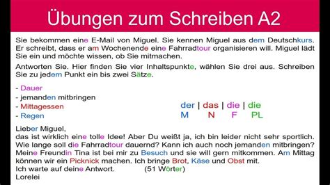 Übungen Zum Schreiben A2 Teil Ii German Writing Exercises A2 Youtube
