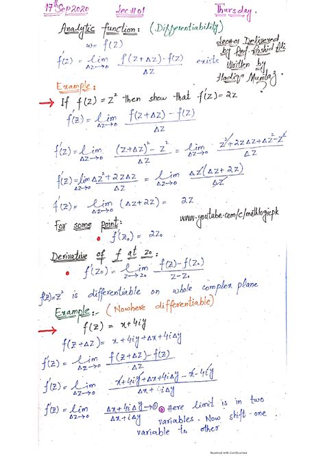 Solution Complex Analysis Mth Handwritten Notes Lecture One To Six