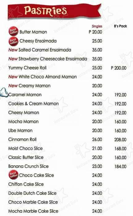 Menu At Red Ribbon Carcar City