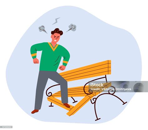 Pria Memecah Bangku Dalam Kemarahan Hooliganisme Ilustrasi Datar Dengan