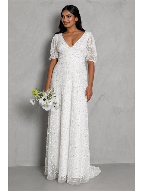 Maya Bridal Embellished V Neck Maxi Dress With Keyhole Back And Train