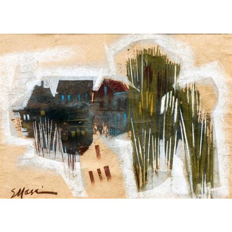 Mid 20th Century Dark Toned Modern Abstract Angular Landscape Drawing