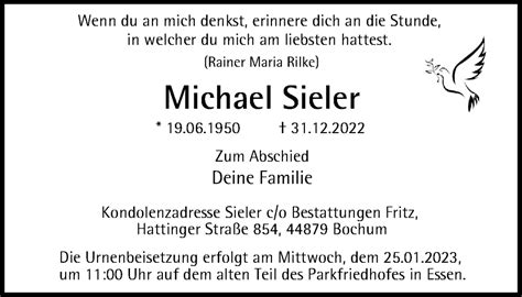 Traueranzeigen Von Michael Sieler Trauer In NRW De