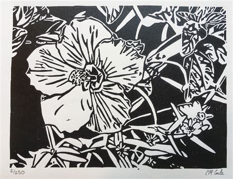 Hibiscus Flowers Linoleum Block Print Etsy Linocut Linoleum Block