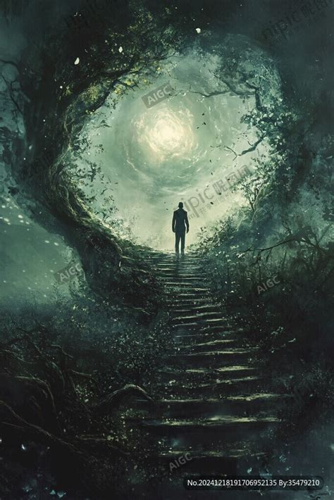 Ai创作图孤独的灵魂插画 超现实主义意境画 超现实意境画 幻想梦境插画 孤独感插画 玄幻题材插画 走向天上的台阶 孤身一人背景素材 超现实的世界 孤独背影插画 孤独人生路 超现实画作 玄幻意境