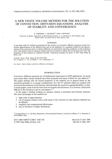 Pdf A New Finite Volume Method For The Solution Of Convection