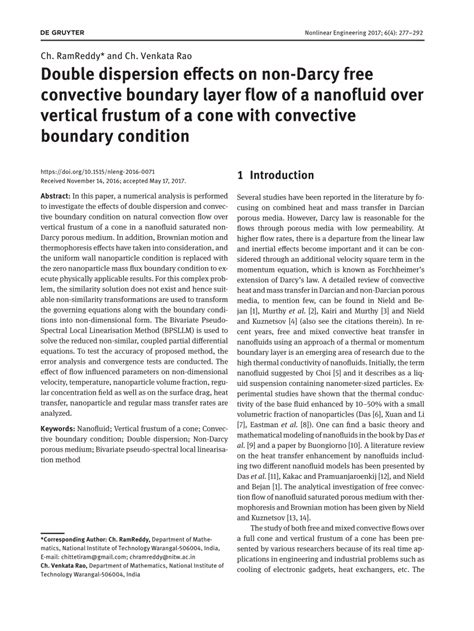 PDF Double Dispersion Effects On Non Darcy Free Convective Boundary Layer Flow Of A Nanofluid
