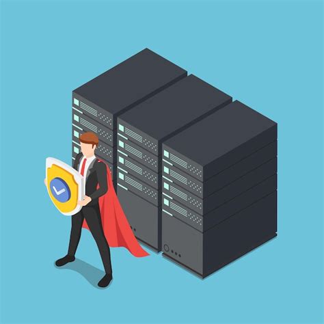 Premium Vector Flat 3d Isometric Super Businessman Holding Shield