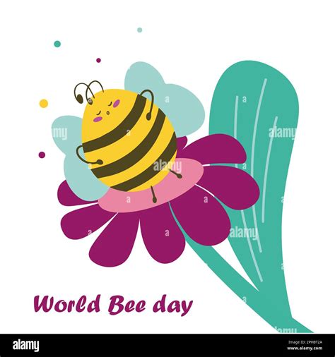 A Cute Plump Bee Sleeps On A Flower World Bee Day Cartoon Character