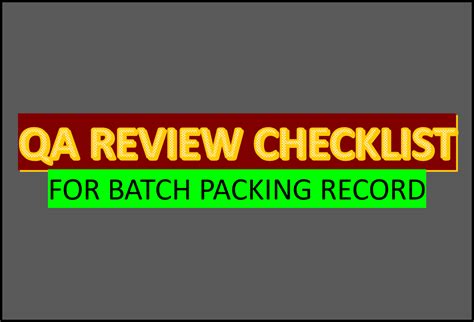 Batch Packing Record BPR QA Review Checklist PharmaJia