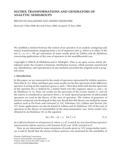 Matrix Transformations And Generators Of Analytic Semigroups