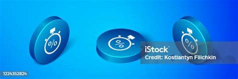 Isometric Stopwatch Dan Ikon Persen Terisolasi Pada Latar Belakang Biru