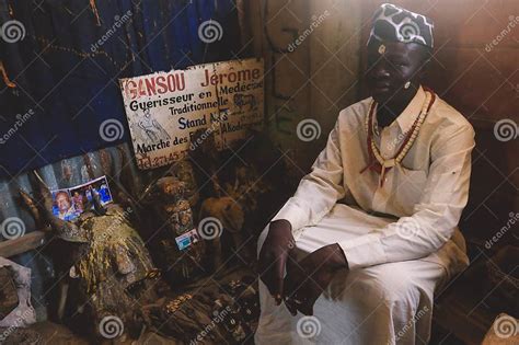 Voodoo Priest Offering The Ritual Services In The West Africa Editorial