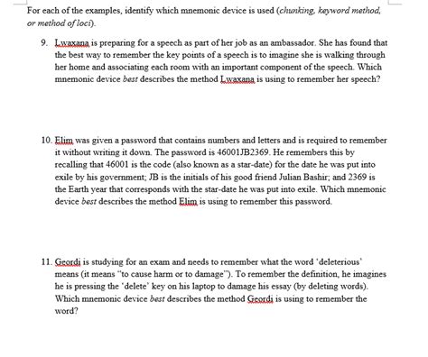Solved For Each Of The Examples Identify Which Mnemonic