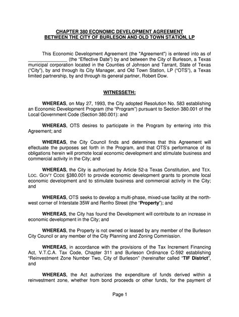 Fillable Online Chapter 380 Economic Development Agreement Between The Fax Email Print