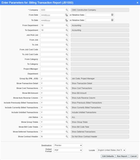 job billing billing transaction report