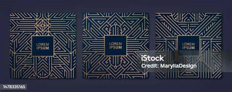 럭셔리 아르 데코 커버 템플릿 Gatsby 스타일 초대장 사각형 선 패턴의 벡터 세트 패키지 배너 전단지 프리젠 테이션 카드를위한 멋진 디자인 요소 0명에 대한 스톡 벡터