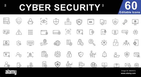 Cyber Security Line Icons Set Data Protection Network Safety Privacy And Digital Threat Symbols