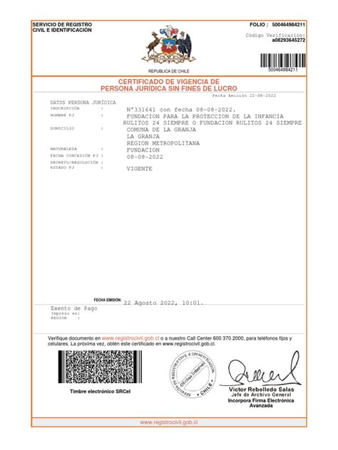 Certificado De Vigencia Personalidad Fundacion Rulitos 24 Siemp Pdf