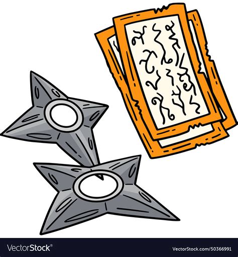 Shuriken And Scroll Cartoon Colored Clipart Vector Image