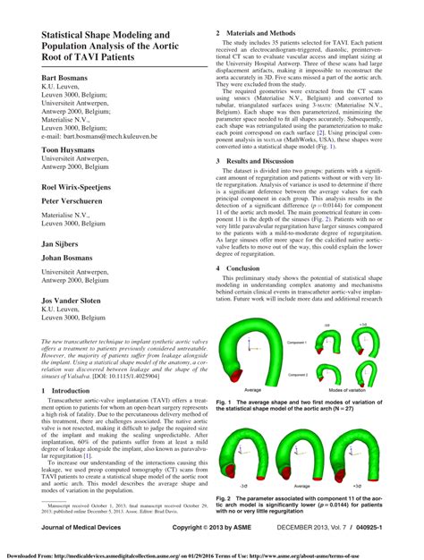 Pdf Statistical Shape Modeling And Population Analysis Of The Aortic