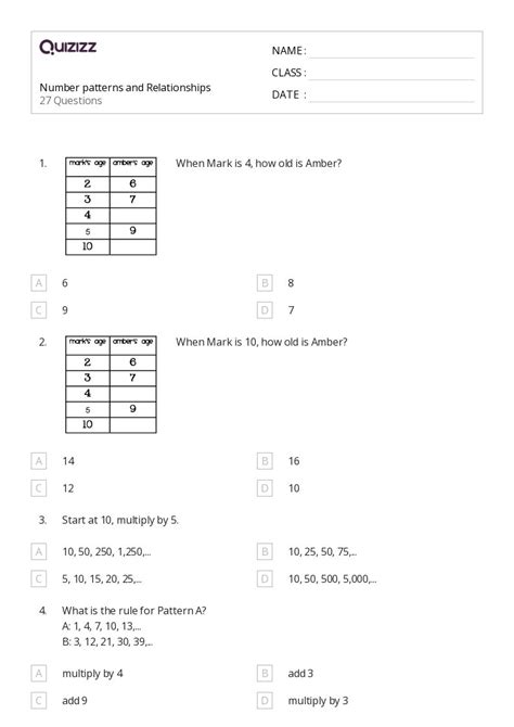 Number Patterns Worksheets For Th Grade On Quizizz Free Printable