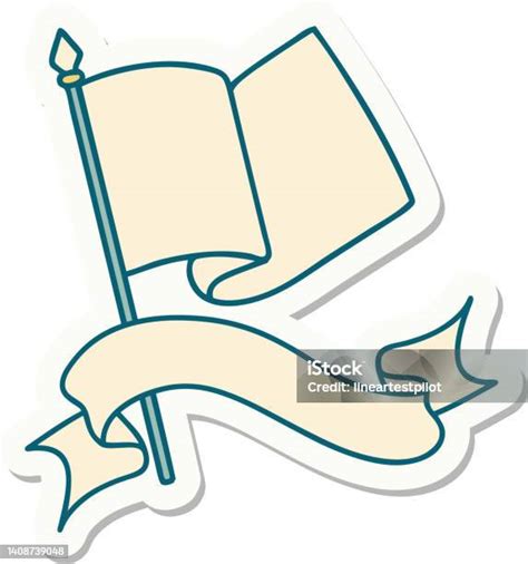 Stiker Tato Dengan Spanduk Bendera Ilustrasi Stok Unduh Gambar