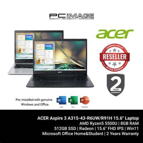 Acer Aspire 3 A315 43 R6uwr91h 156 Laptop Silverblack Pc Image