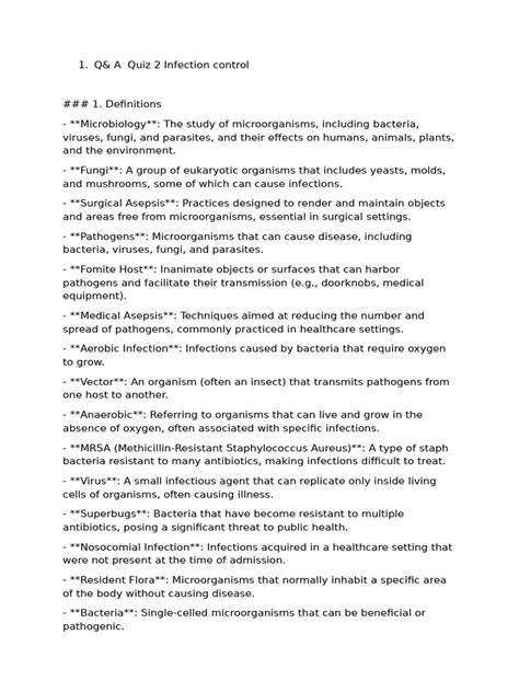 1 Qand A Quiz 2 Infection Control Pdf Infection Pathogen