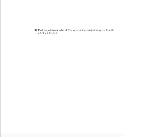 solved 5 find the minimum value of s xy xz yz subject to