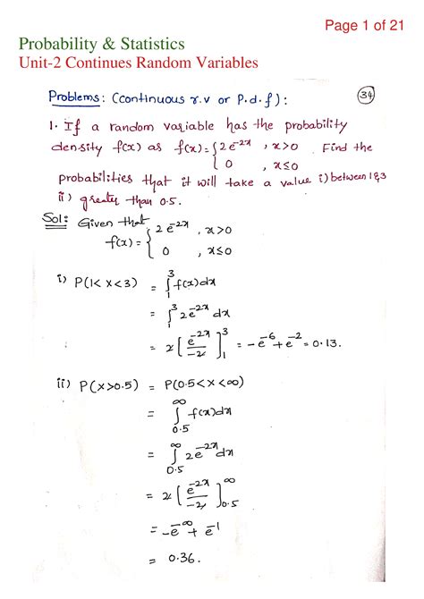 M I Unit Continuous Random Variables Engineering Mathematics II Probability Statistics