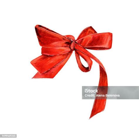 새틴 리본 레드 색상 흰색 단열 배경에 아름다운 리본의 손으로 그린 수채화 그림 아이콘 또는 로고를 위한 리본 선물 포장 디자인 및 초대장을위한 활 그리기 공휴일에 대한