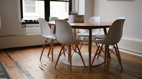 Round Wooden Dining Table And White Chairs Background Table White