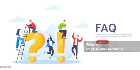 작은 사람들 캐릭터 큰 질문 및 느낌표가있는 Q 및 A 또는 Faq 개념은 자주 질문 템플릿을 묻습니다 개념에 대한 스톡 벡터