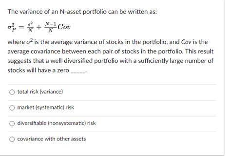 Solved The Variance Of An N Asset Portfolio Can Be Written Chegg Com
