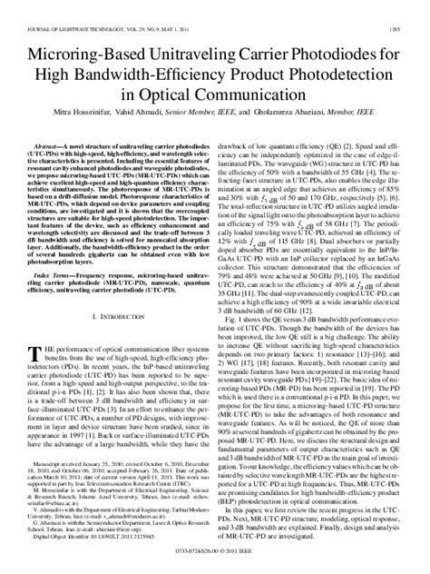 Pdf Microring Based Unitraveling Carrier Photodiodes For High Bandwidth Efficiency Product