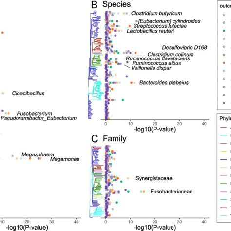 [2column] phylogenetic distribution of p values testing that linear