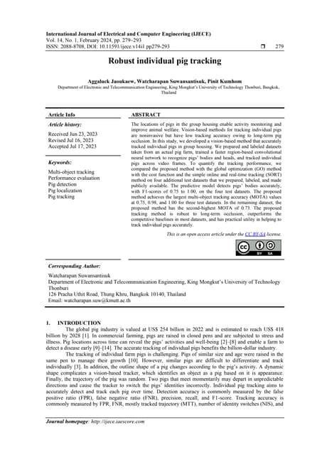 Robust Individual Pig Tracking Keywords Multi Object Tracking